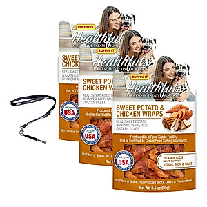 moofin Chicken Wrapped Sweet Potato Dog Treats, 3.5 Oz. - Healthy Dog Treats, Bundle with SS Pet Training Whistle, Nutritious Chicken Breast & Rich Sweet Potatoes Training Treats [Pack of 3]