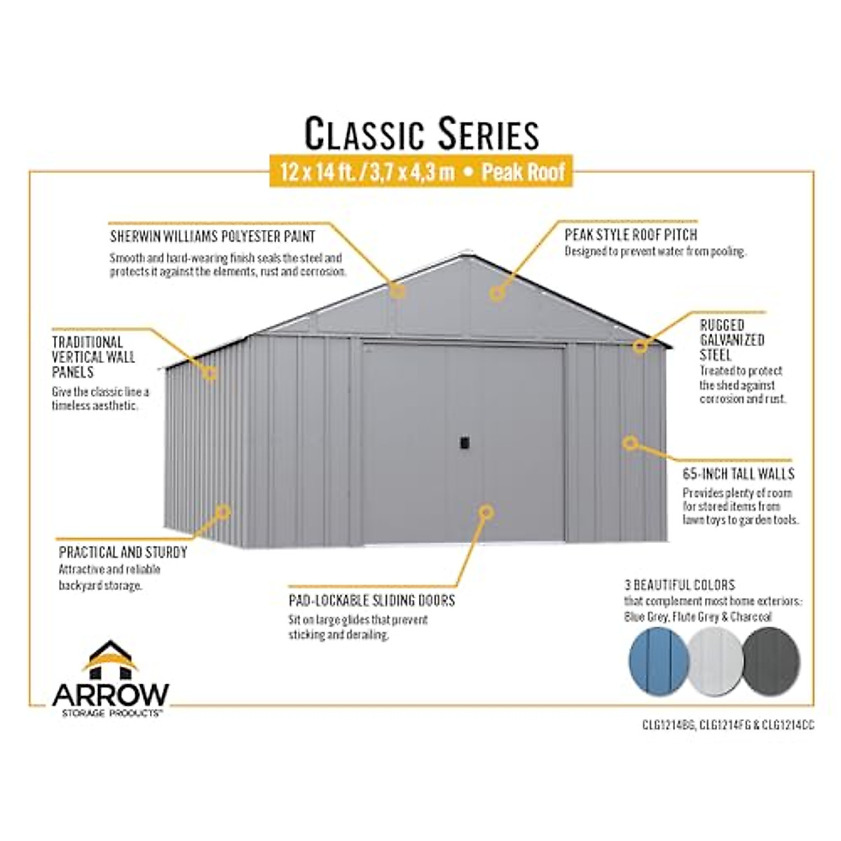 Arrow Classic Metal Shed, 12 x 14, Flute Grey