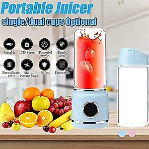 MXJCC Personal Blender Cup, Portable Blender for Shakes and Smoothies, Luium Mini Blender USB Rechargeable, with 6 Blades for Travel, Kitchen, Gym, Office (Color : Pink)