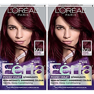 L’Oréal Paris Feria Multi-Faceted Shimmering Permanent Hair Color, V38 Violet Noir, Hair Dye Kit, Pack of 2