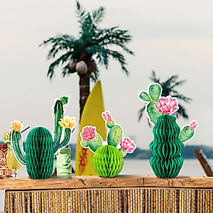 Whaline 6Pcs Cactus Honeycomb Centerpieces Succulent Plants Paper Table Topper Greenery Bloom Theme Summer Party Table Decoration for Birthday Hawaiian Luau Baby Shower Photography, 3 Design
