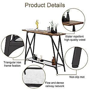 Wolawu Console Sofa Table 41.7 in Entryway Table Industrial Modern Narrow Sofa Tables with Shelves 2-Tier Storage, Entrance Tall High Table for Hallway, Entryway,Bedroom & Living Room Furniture