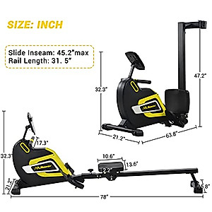 Magnetic Rowing Machine Folding Rower with 14 Level Resistance Adjustable, LCD Monitor and Tablet Holder for Foldable Rower Home Gym Cardio Workout