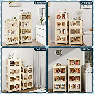 GARPROVM 3 Tier Stackable Storage Bins with Doors and Wheels 42 GAL, Storage Box 168QT Foldable Storage Bins with lids Storage Closet Clothes Organizer Storage Cabinet for Bedroom Living Room