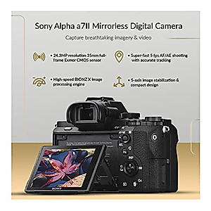 Sony Alpha a7II Mirrorless Digital Camera Bundle with 28-70mm f/3.5-5.6 Lens, Corel Software Kit, Camera Bag, 57-Inch Tripod, Rechargeable Battery and Dual Charger, 32GB SD Card, HDMI Cable (7 Items)