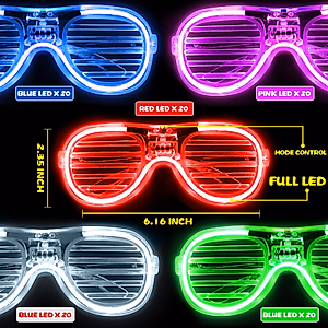 100 Pack Glow in The Dark Glasses Bulk for Kid Adult, 5 Color LED Light Up Glasses with 3 Flashing Modes, Neon Glowing Party Favor Supplies for New Years Eve Birthday Wedding Halloween Goody Bag stuff