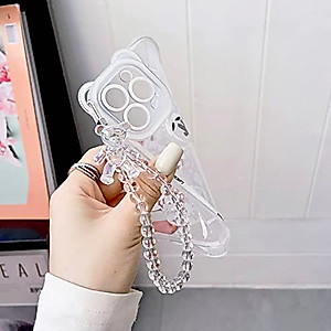 Shinymore for iPhone 13 Pro Max Case,Cute Flowers Bear Camera Protector Clear Case with Lovely Strap Bracelet Chain Girls Women Case for iPhone 13 Pro Max