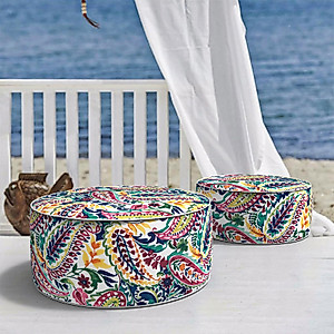 Melody Elephant Outdoor Inflatable Stool Ottoman, All Weather Portable Footrest Stool, Furniture Stool Ottomans for Home Garden Beach, D31”xH14”, Vigour Paisley