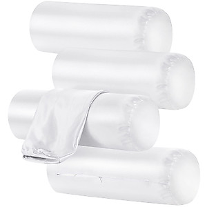 Remerry 4 Pack 16 x 6 Inches White Neck Roll Pillow Case Cover Only Round Bolster Cervical Roll Satin Cylinder Pillow Case Cover with Zipper