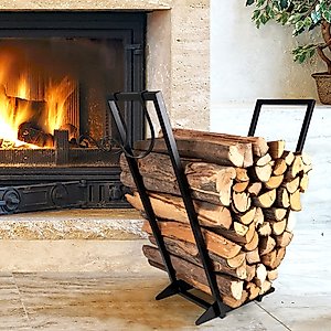 Qiang Ni Firewood Rack Indoor丨 Heavy Duty Firewood Rack Log Holder Rack Indoor Outdoor for Fireplace Wood Storage with Kindling Rack,33Inch