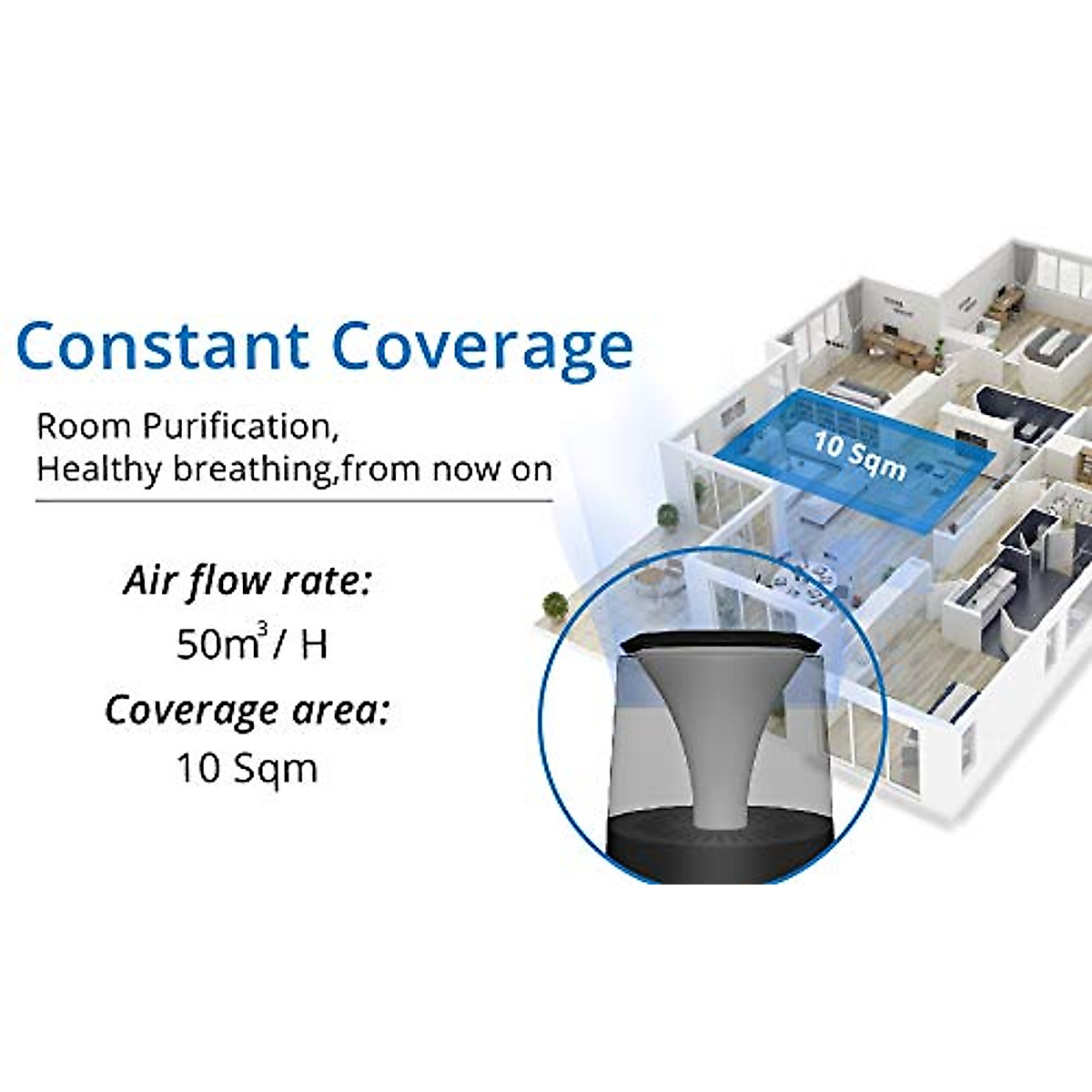 WBM Smart Hepa Air Purifier, with Bluetooth Speaker, Black