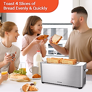4 Slice Toaster with LED Timer Display, Stainless Steel Bread Toasters with Long Extra Wide Slots, 6 Bread Shade Settings, Bagel/Defrost/Cancel Function, Removable Crumb Tray, 120V/1300W