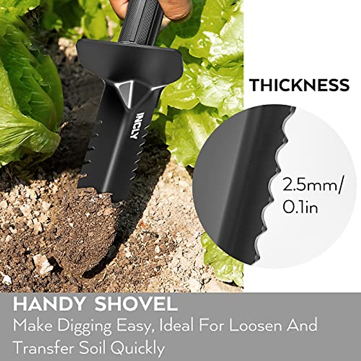INCLY Metal Detector Shovel, Heavy Duty Double Serrated Edge Digger, Detecting Digging Tool with Sheath for Belt Mount, Gardening & Detecting Accessories for Metal Detection Digging Weeding Planting