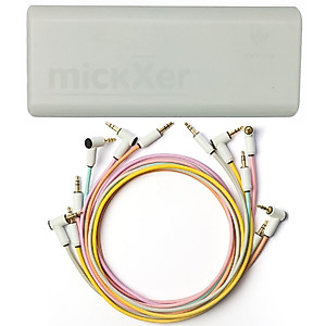 myVolts mickXer with Candycord Audio Cables - 5-way Cool Grey Passive Mixer with Noise Filtering and Candycord 6-Pack, Straight to Angled Mini Jack, 70cm, Peach, Pink, Purple, Grey, Green, Yellow
