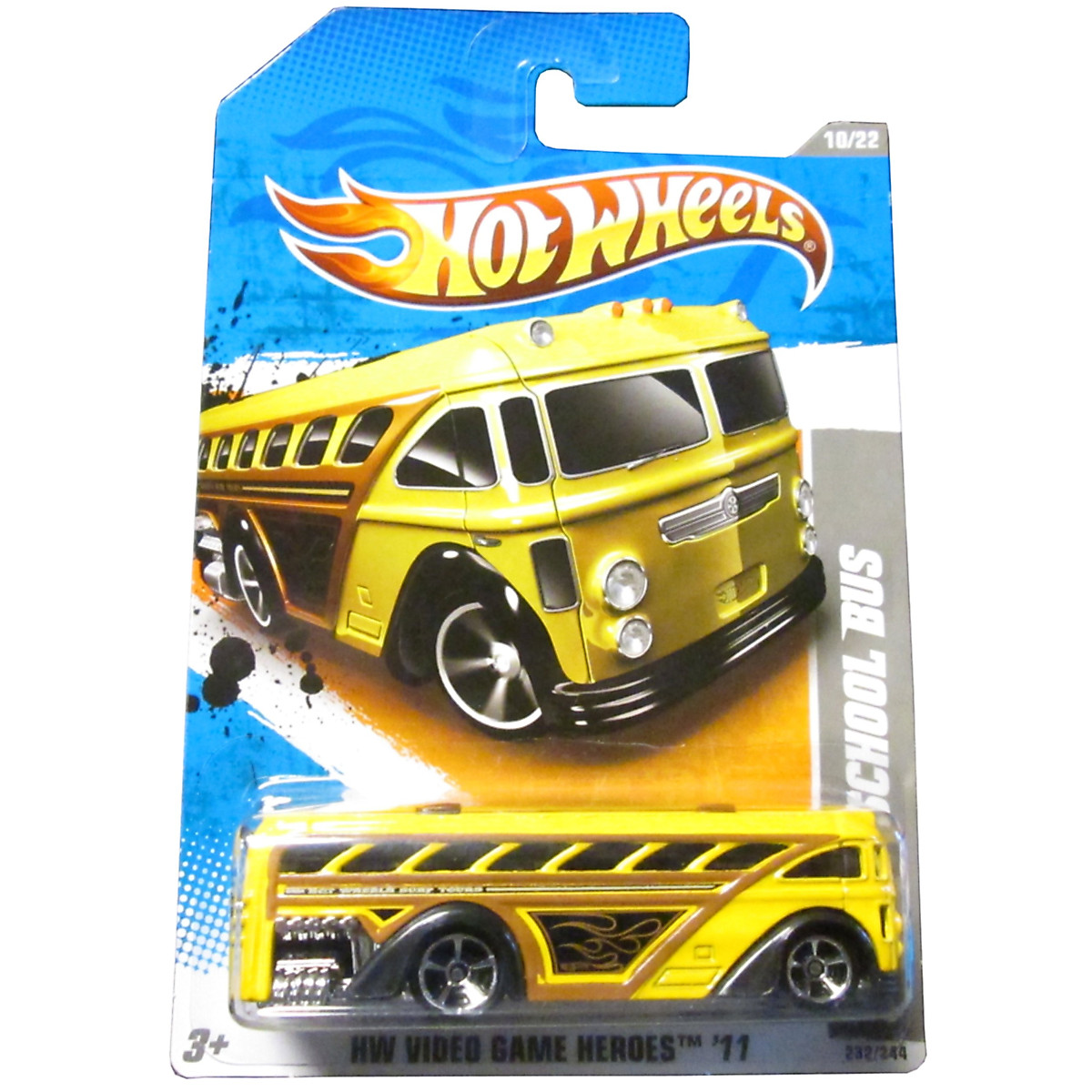Hot Wheels 2011 '' SURFIN' SCHOOL BUS" HW VIDEO GAME HEROES '11 - 10 of 22 - 232/244 Yellow Bus with 'Hot Wheels Surf Tours" decal on side