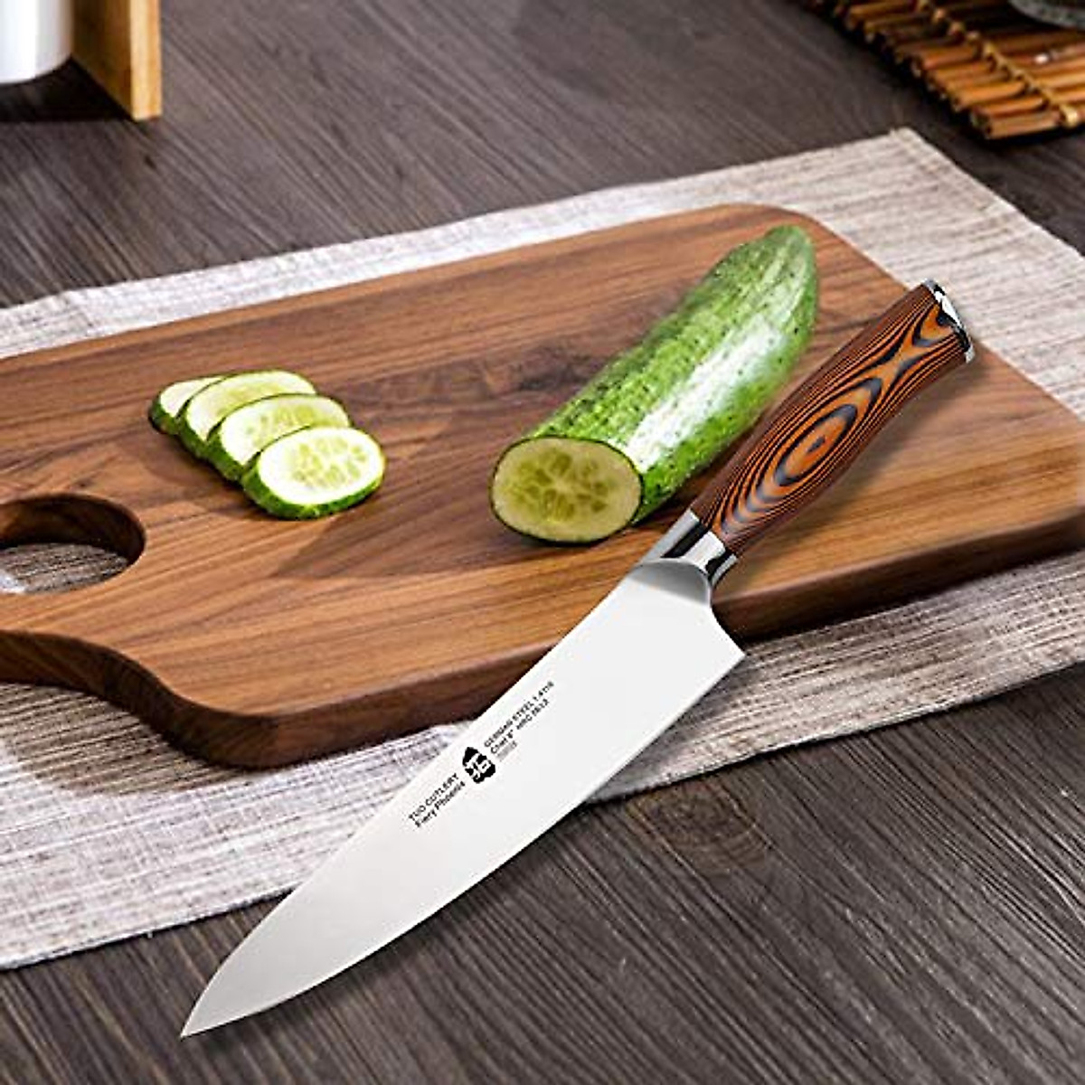 TUO Chef Knife Kitchen Knives, 8 inch Chef’s Knife Ultra Sharp, High Carbon Super Steel Cutlery, Full Tang Handle, Fiery Phoenix Series