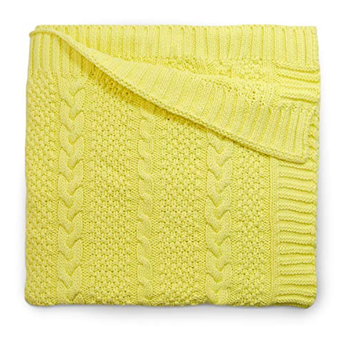 Cute New York Premium 100% Cotton Cable Knit Toddler Blankets Receiving Blanket, Baby Nursery & Stroller Blanket for Boys and Girls 30"x40" (Yellow)