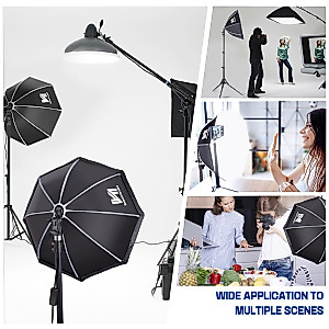 Softbox Photography Lighting Kit, NiceVeedi 20" Softbox Lighting Kit with 5400K 650W Equivalen LED Bulbs & 63" Tripod Stand, Studio Light Kit for Photography Portraits Advertise Shooting, Video Record