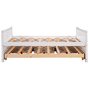 Harper & Bright Designs Twin Captain’s Bed with Trundle and Drawers, Wooden Daybed with Storage Twin Platform Bed Frame for Kids Guests (Twin Size, White), HJH-LP241AAK