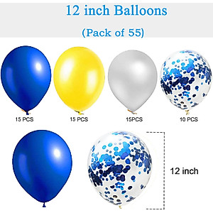 ZZRY Royal Blue Yellow White Balloons Kit,12Inch Latex ,55Pcs for graduation py baby shower Birthday Wedding Anniversary Bachelorette, Yellow,blue,white,red