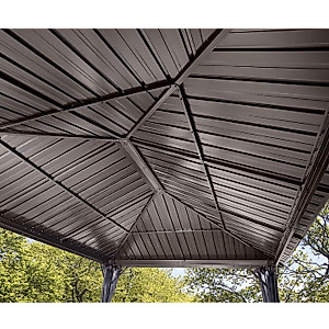 Sojag 12' x 16' Genova II Hardtop Gazebo Outdoor Weather-Resistant Aluminum Frame Shelter with Mosquito Net Black,Brown