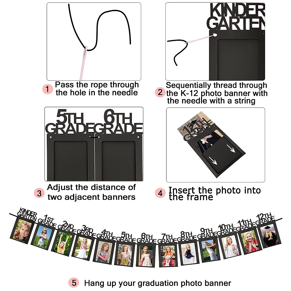 2023 Graduation Decorations Graduation Photo Banner K-12 for Graduation Party Decor Class of 2023 Decorations 8x10 Paper Photo Frame Graduation Picture Banner for High School 2023 Graduation Party