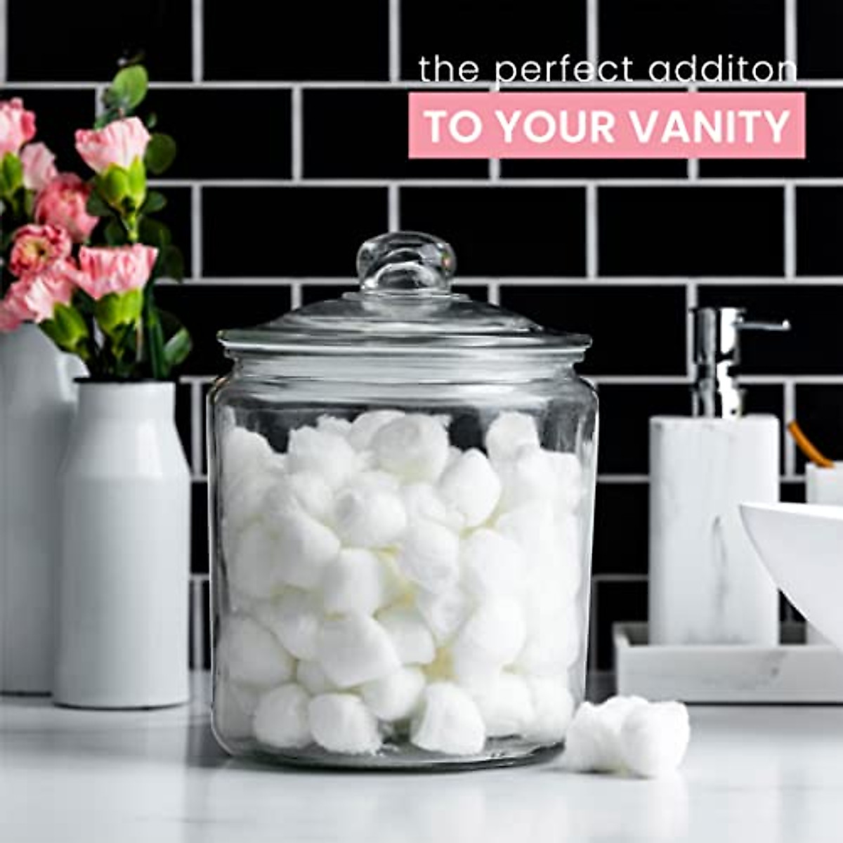 1 Gallon Glass Cookie Jar - Large Food Storage Container with Airtight Lid - Keep Fresh Flour, Chewy Pet Treats, Candy, Dried Foods, Detergent Pods for Your Kitchen or Laundry Room- Pack of 1