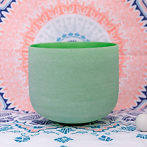 ENERGYSOUND Green Colored Frosted F Note Heart Chakra Frosted Quartz Crystal Singing Bowl 10 inch mallet and o-ring included