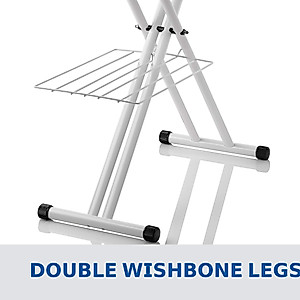 Reliable 220IB Home Ironing Board - Made In Italy Portable Ironing Board with Vera Foam Memory Foam Cover Pad and Conex Heat Resistant Zone, 7 Step Height Adjustment, Strong Iron Rest and Laundry Rack