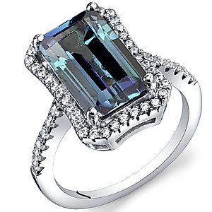 PEORA Simulated Alexandrite Ring for Women 925 Sterling Silver, Color-Changing 4.25 Carats Royal Octagon Design,12x7mm, Comfort Fit, Size 7