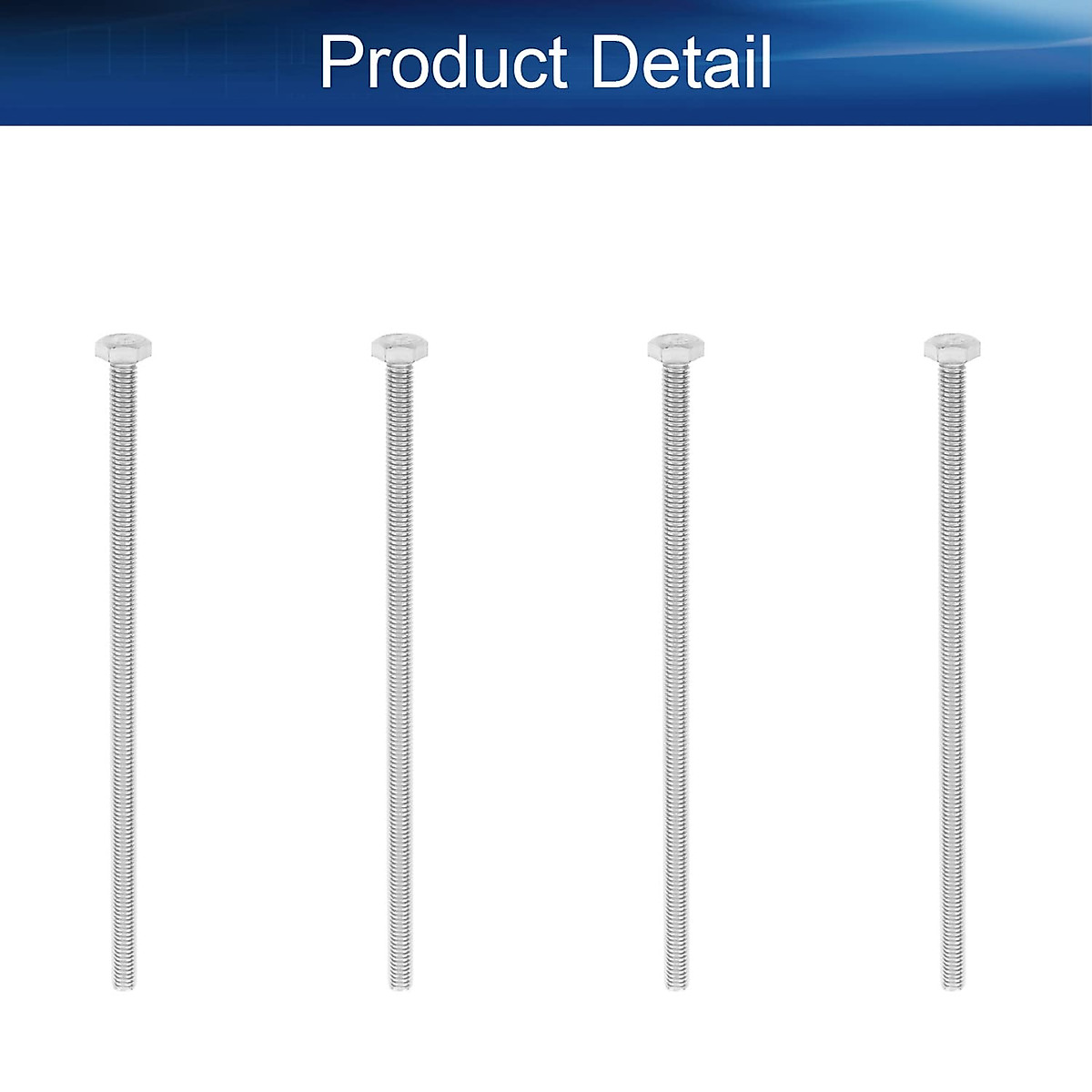 Bettomshin 4Pcs M6 x 140mm Hex Bolts, 304 Stainless Steel 1mm Thread Pitch Fully Threaded Metric Hex Head Screw Bolts, Hexagon Screw Bolt, Hex Tap Bolts, Silver, A2-70 (Overall Size 144x10x10mm)