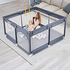 Large Baby Playpen,Play Pens for Babies and Toddlers,Play Yard Activity Center with Gate for Kids,Portable Baby Fence Safety Play Area for Infant Indoor&Outdoor,Sturdy Baby Gate Playpen Grey 50"x50"