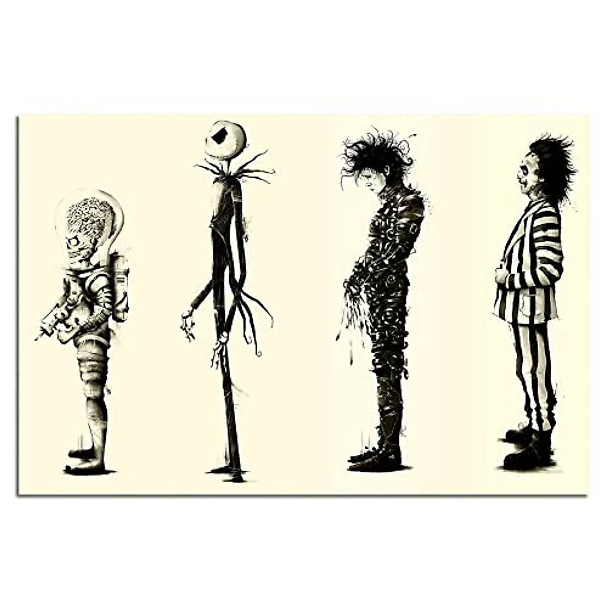 LINKING Tim Burton Movie Beetlejuice Edward Scissorhands Movie Canvas Art Wall Prints Room Decor 16inchx24inch