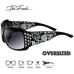 The Fresh Trendy Classic Women Hot Fashion Rhinestones Sunglasses with Gift Box (L702-Crystal Black/Floral Eyewear, Grey Gradient)
