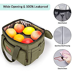 Hafmall Lunch Bag for Women Men, Wide Opening Insulated Lunch Box, Leakproof Lunch Tote Bag with Shoulder Strap, Reusable Lunch Bags for Adults for Work, Green