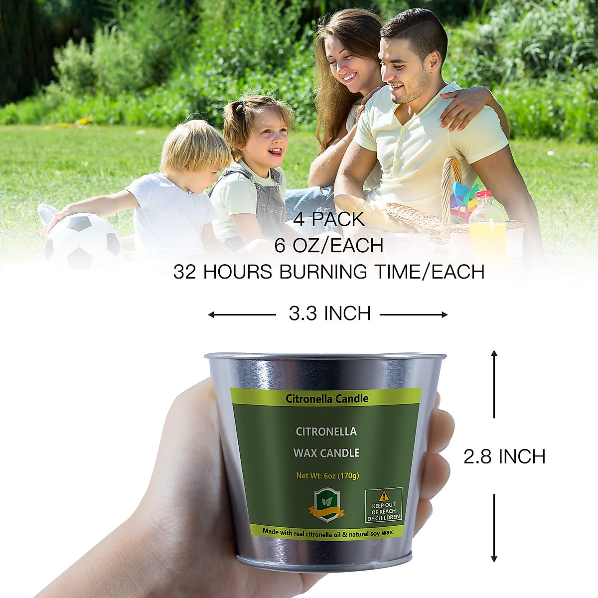 Arhalulu Citronella Candles Outdoor, 6 OZ Pack of 4 128 Hours Burning, Citronella Candles Set Outside for Party Hiking Camping Patio BBQ Deck Lanai Garden Yard Home Balcony