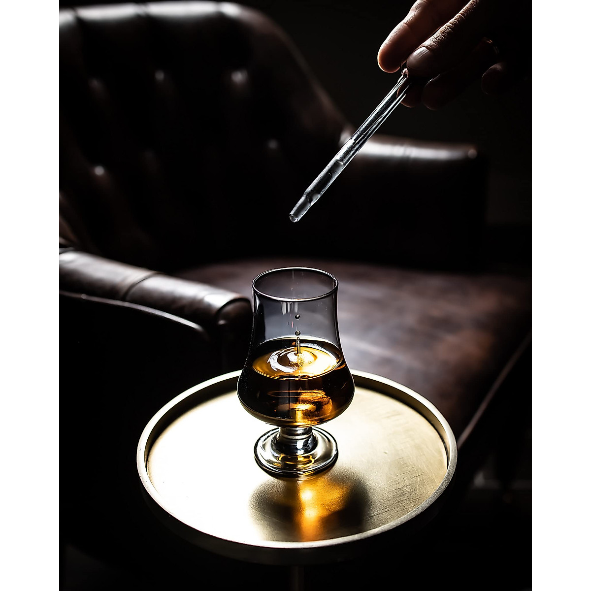 Amehla Handblown Whiskey Tasting Set of 2, 5-ounce Whisky Glasses with Water Dropper Pipette - Snifter for Sipping Bourbon Copita Scotch Glass Set for Nosing and Drinking Spirits