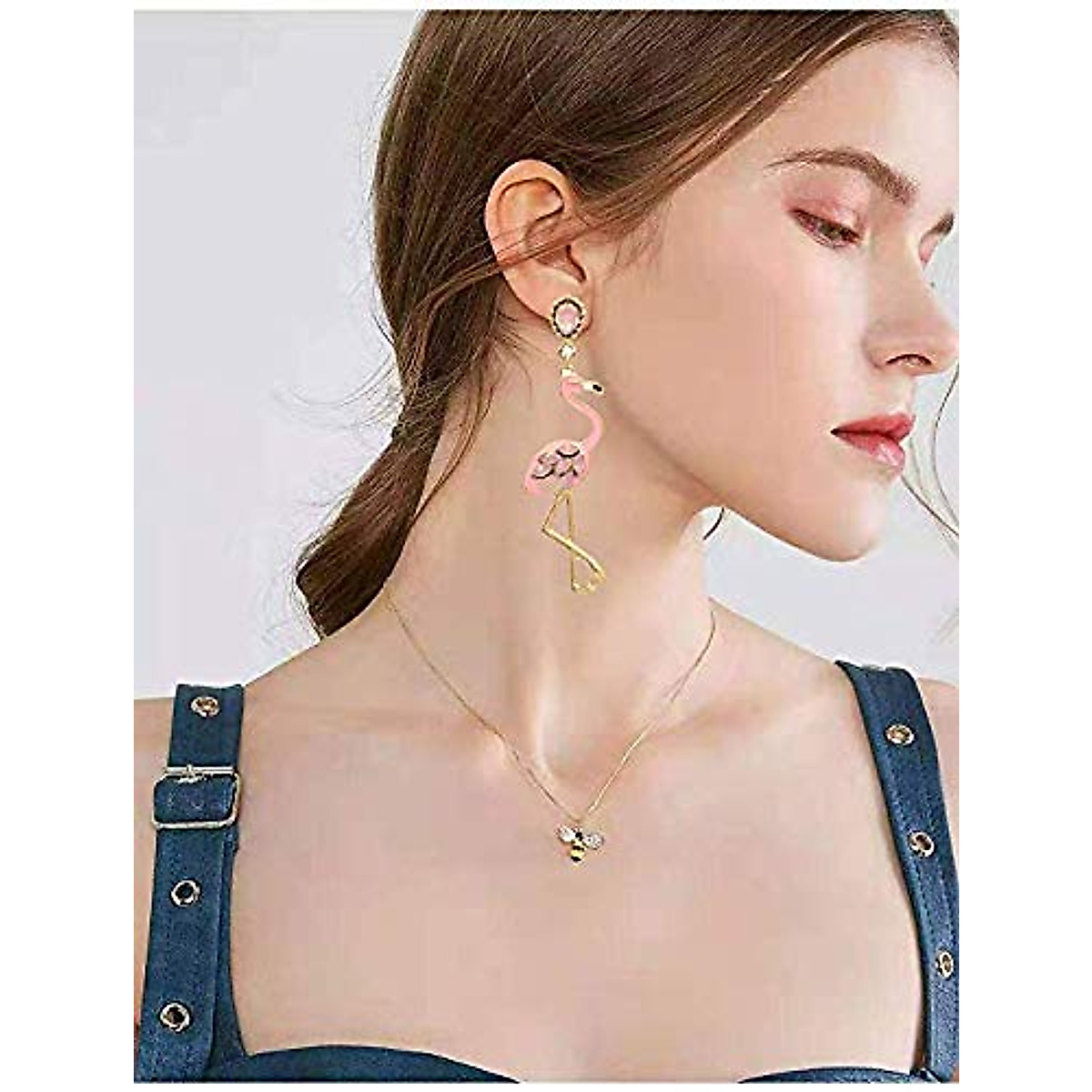 Pink Enamel Oil Flamingo Bird Dangle Earrings for Women Hypoallergenic Jewelry Cute Animal Flamingo Crystal Earrings (Pink)