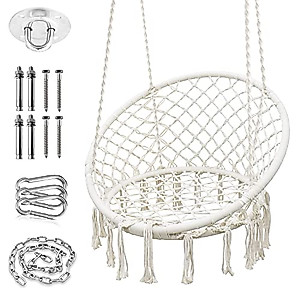 SURPCOS Hammock Chair Macrame Swing, Upgraded Max 550 Lbs Hanging 100% Cotton Rope Swing Chair with Stainless Steel Hardware Kits, Macrame Swing for Indoor and Outdoor Use (Beige)