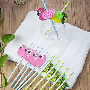 50 Pieces Flamingo Pineapple Straws Flamingo Paper Straw Decorations Disposable Drinking Straws Honeycomb Cocktail Straws for Pool Hawaiian Luau Party Table Decor Birthday Wedding Tableware Supplies