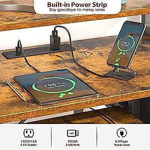 Uliyati 47 Inch Computer Desk with LED Lights & Power Outlets, Home Office Desks with Keyboard Tray & Drawers, PC Gaming Desk with Monitor Shelf & Storage Shelves, for Home Office Studio -Rustic Brown