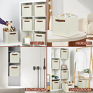 HNZIGE Fabric Storage Cubes for Organizing 6Pcs Collapsible Storage Cubes 11 Inch Cube Storage Bin With Handles, Cube Storage Bins For Cube Storage Home, Office Toy (Cream)