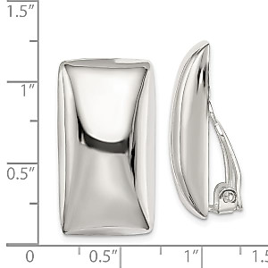 925 Sterling Silver Non Pierced Clip On Rectangle Stud Earrings