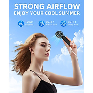 Hssio Portable Handheld Fan, Mini Desk Fan Foldable 2000mAh, 180° Ratotion, 3 Speeds, Ultra Quite, Up to 8H Long Use Time, Small Personal Cooling Fans Makeup Eyelash Fan, Black+Light Blue