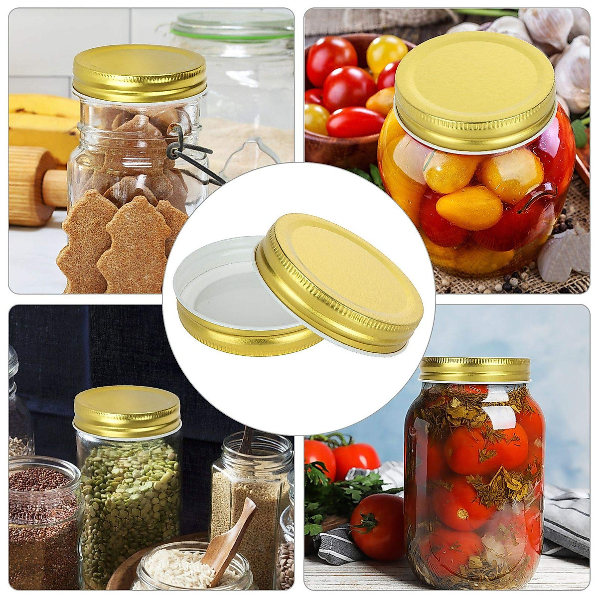 ZOEYES 50 pcs Regular Mouth Mason Canning Jar Lids, Reusable Metal Lids for Mason Jar, Leak Proof Secure Mason Storage Covers Caps (Gold)
