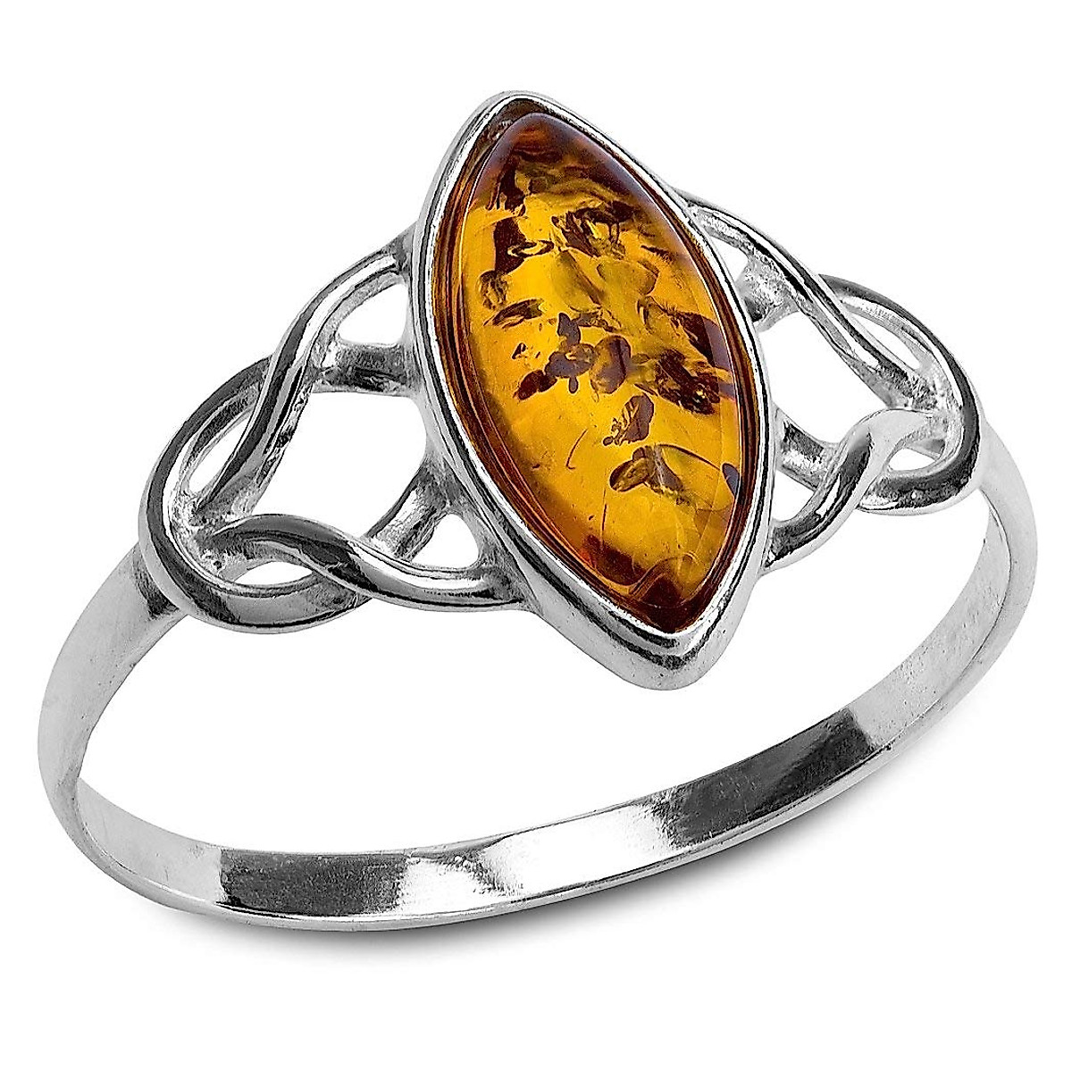 Amber Sterling Silver Celtic Ring Small Thin Sizes
