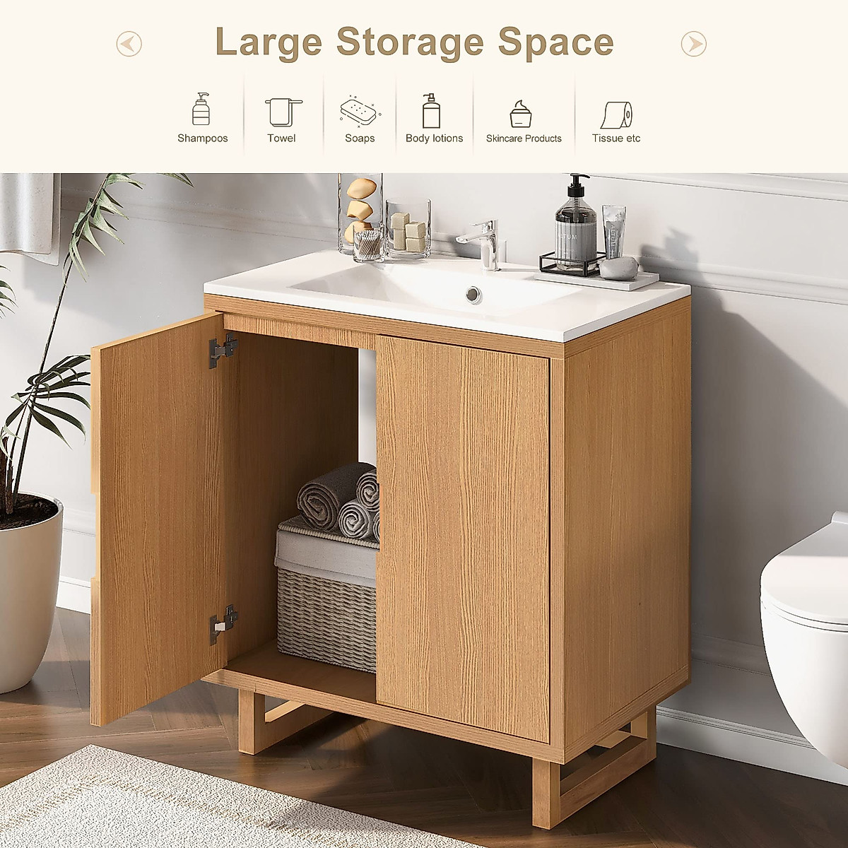 Merax 30" Bathroom Vanity Set, Combo Stand Storage Cabinet and Square Resin Sink Top, Natural