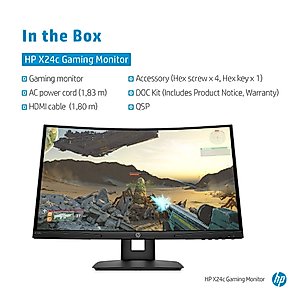 HP X24c Gaming Monitor | 1500R Curved Gaming Monitor in FHD Resolution with 144Hz Refresh Rate and AMD FreeSync Premium | (9EK40AA) (Renewed)