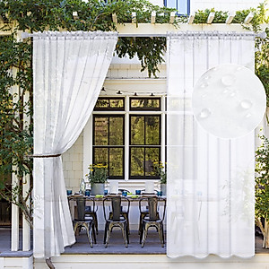 MIULEE 2 Panels Outdoor Sheer Curtain for Pergola, White Waterproof Privacy Semi-Sheer Voile Panel for for Gazebo, Porch, Pergola, Cabana (54 Inch Wide by 96 Inch Long)
