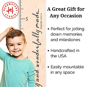 Headwaters Studio Wooden Growth Chart for Wall - Height Measurement for Kids, Wooden Growth Chart for Kids, Growth Chart for Wall, Kids Height - Scriptures - Fearfully Wonderfully Made - 46"x7.5"